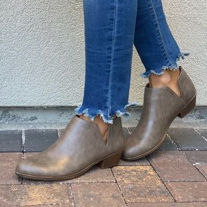 Boutique | Shoes | Distressed Taupe V Cut Out Sides Ankle Booties ...